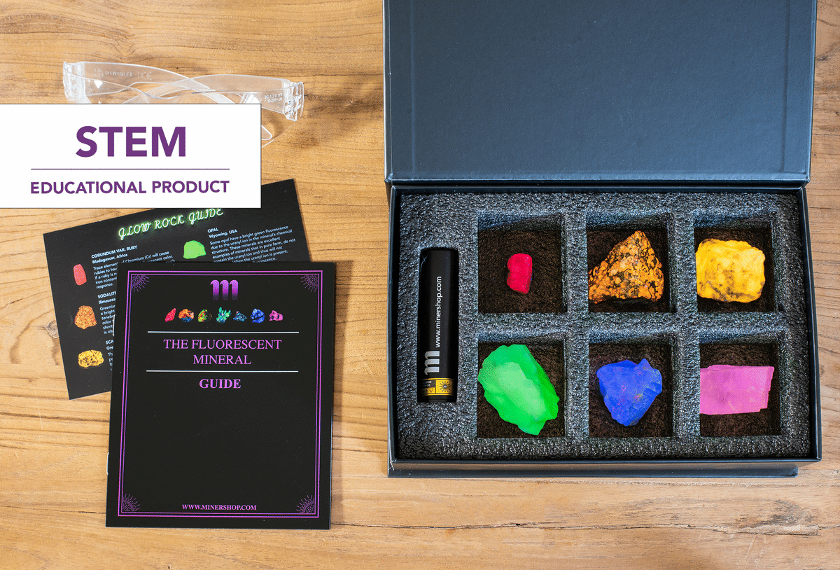 Fluorescent Mineral Collection Box | UV Flashlight | UV Safety Goggles | Educational Kits ...