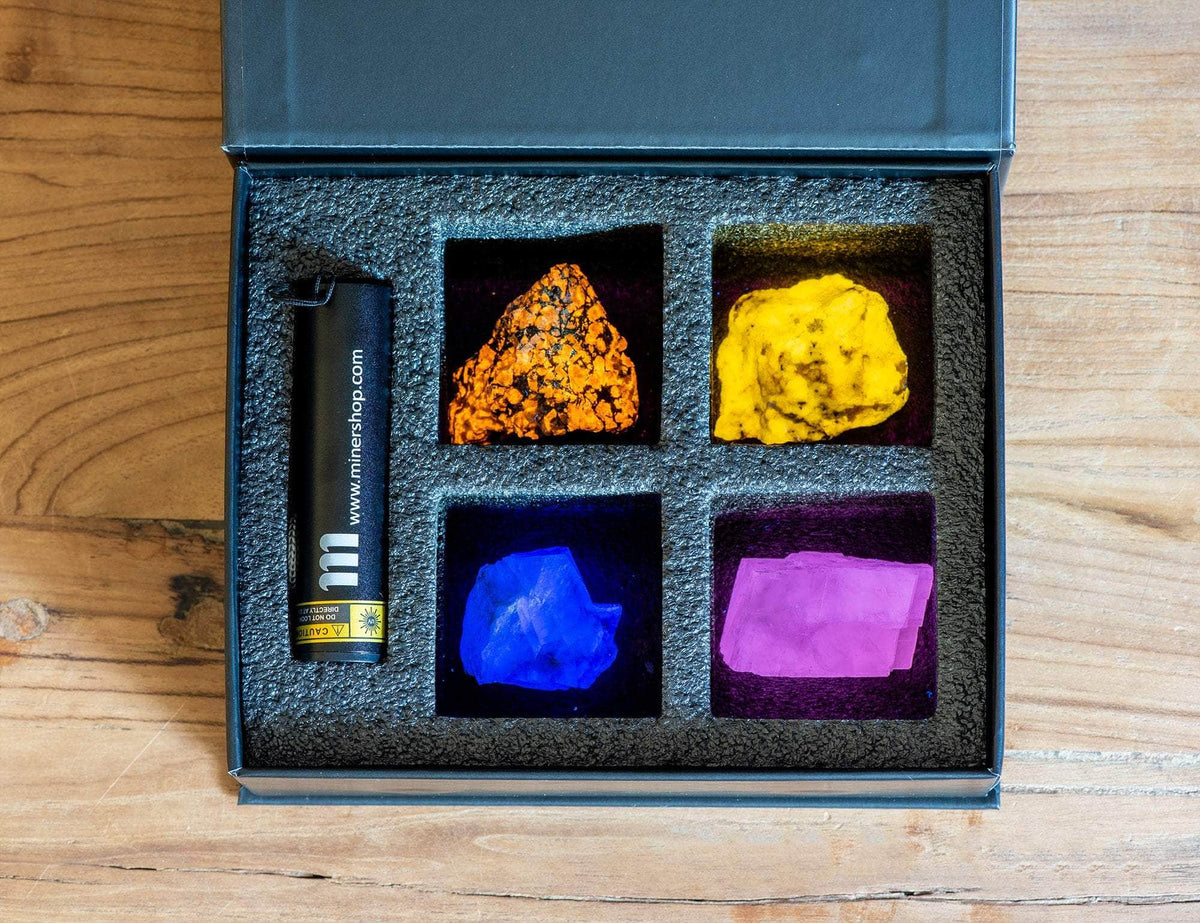 Fluorescent Mineral Collection Kit | UV Flashlight | UV Safety Goggles ...